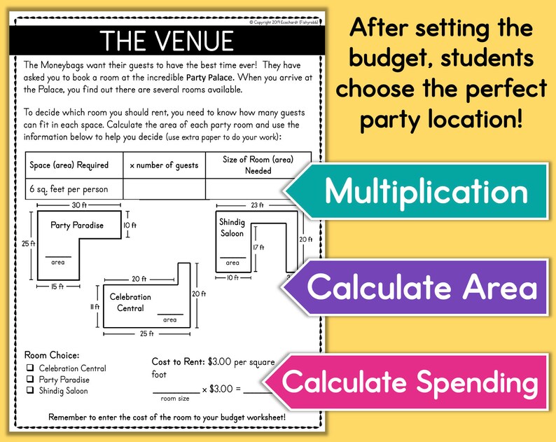 Plan A Party 4th Grade Math Practice and Enrichment Project Printable ...