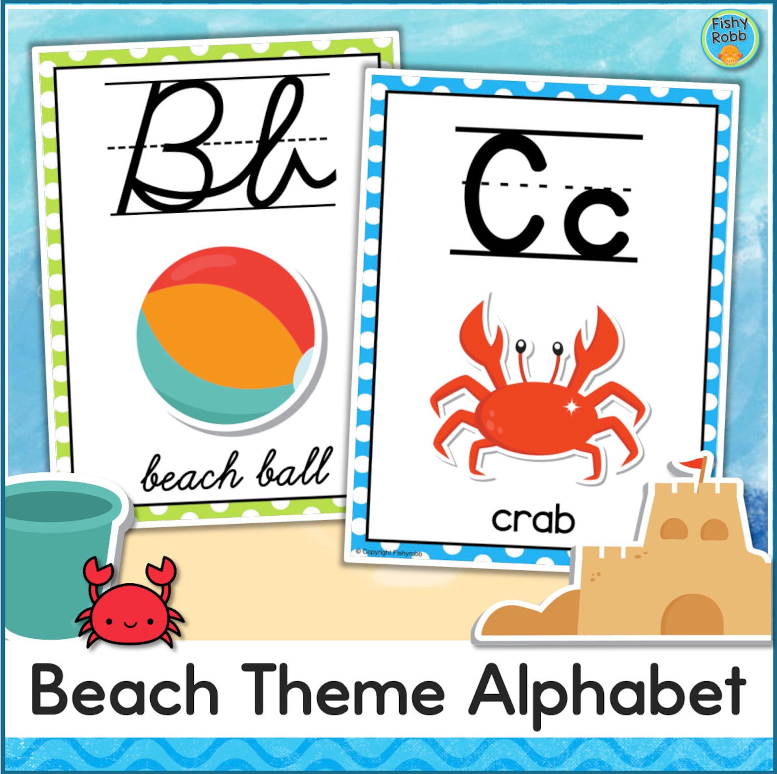 Printable BEACH Theme ABC Alphabet Posters Letters A to Z Classroom ...