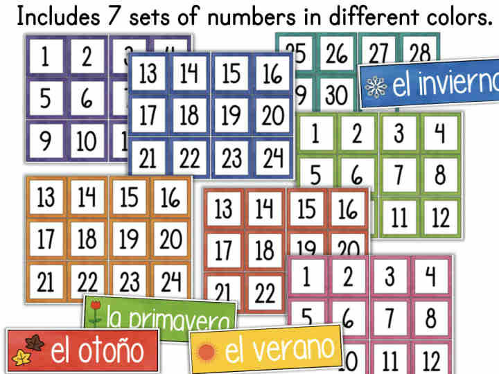 SPANISH Calendar Kit Months Days Seasons Weather Date Cards Set El ...