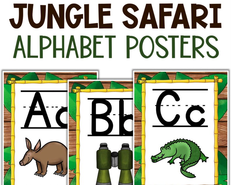 Printable Jungle Safari Theme ABC Alphabet Posters Letters A | Etsy