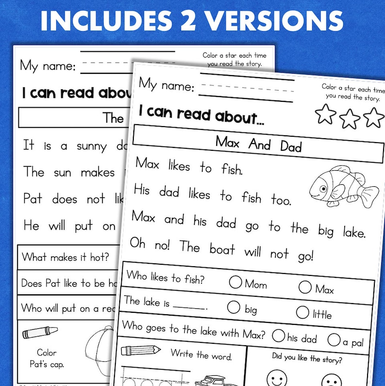 Kindergarten at Home Reading Worksheets Comprehension - Etsy