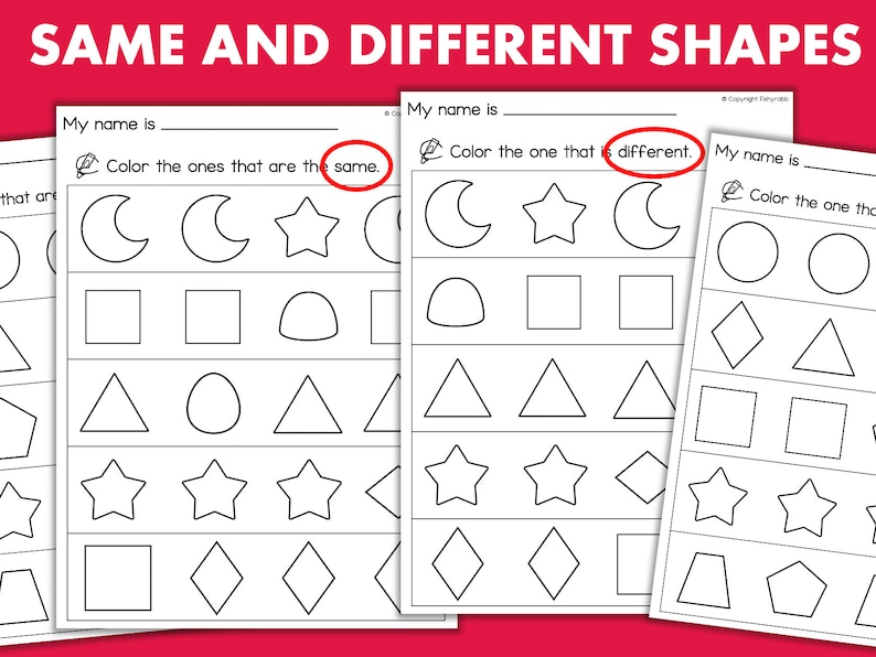 Same and Different Printable Worksheets Visual Discrimination Shapes ...