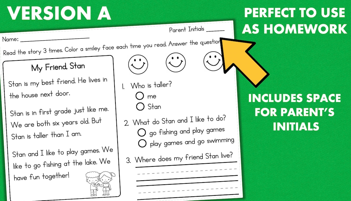 First Grade Reading Comprehension Worksheets Decodable Stories - Etsy