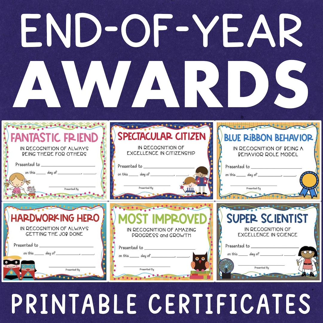 School Award Certificates End of the Year Classroom Awards for Kids ...