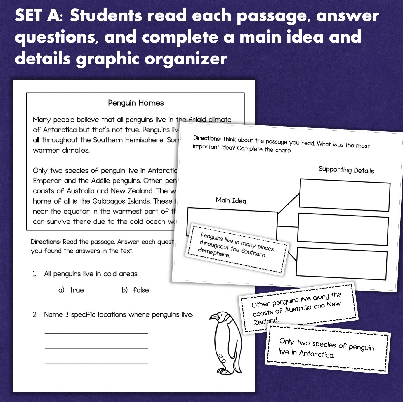 3rd Grade Reading Comprehension Cut & Paste Worksheets Main Idea ...