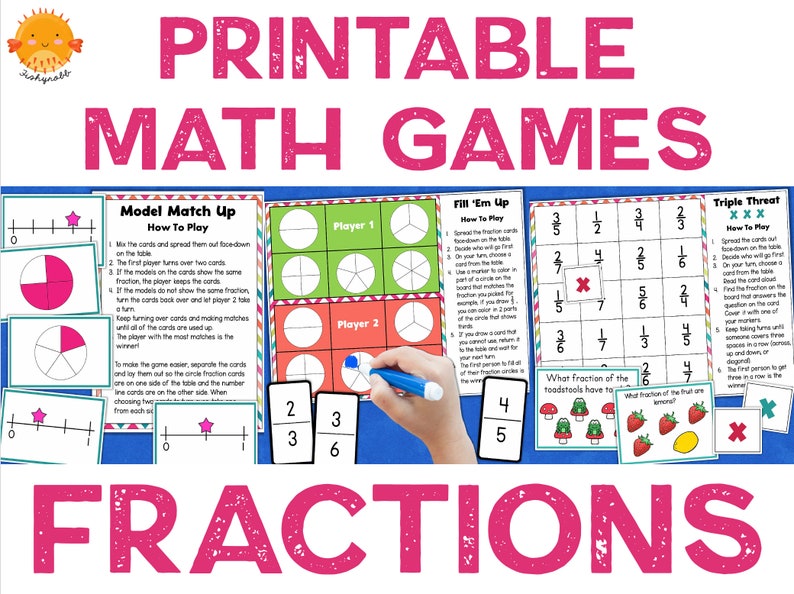 Fractions 5 Printable Math Games for 2 Players Learn at Home - Etsy