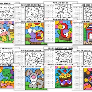 Addition and Subtraction to 20 Color by Number Math Practice Worksheets ...