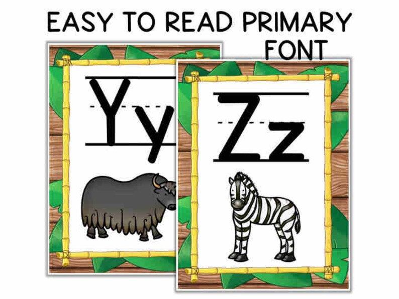 Printable Jungle Safari Theme ABC Alphabet Posters Letters A to Z Wild ...