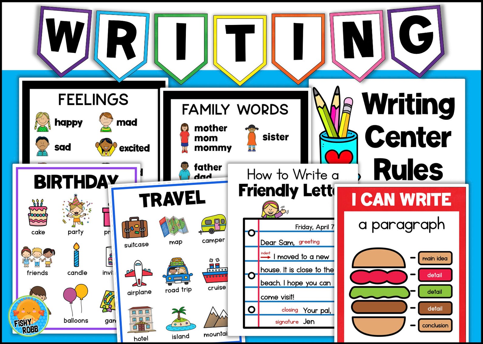 WRITING CENTER Posters Themed Word Lists Anchor Charts Banner - Etsy