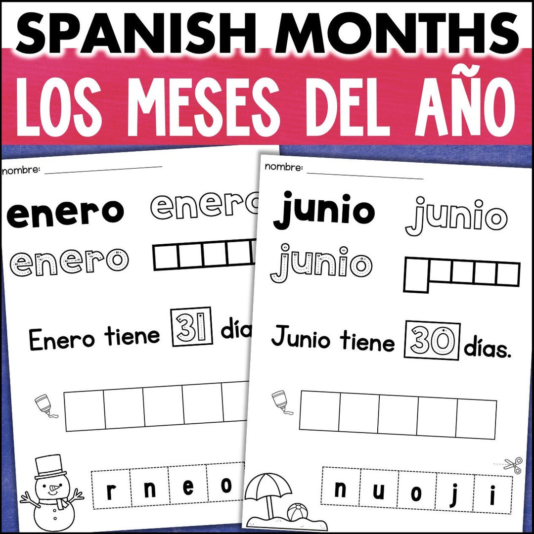 SPANISH Months of the Year Printable Cut & Paste Worksheets for Kids ...