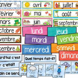 FRENCH Calendar Kit Months Days Seasons Weather Date Cards Set Ensemble ...