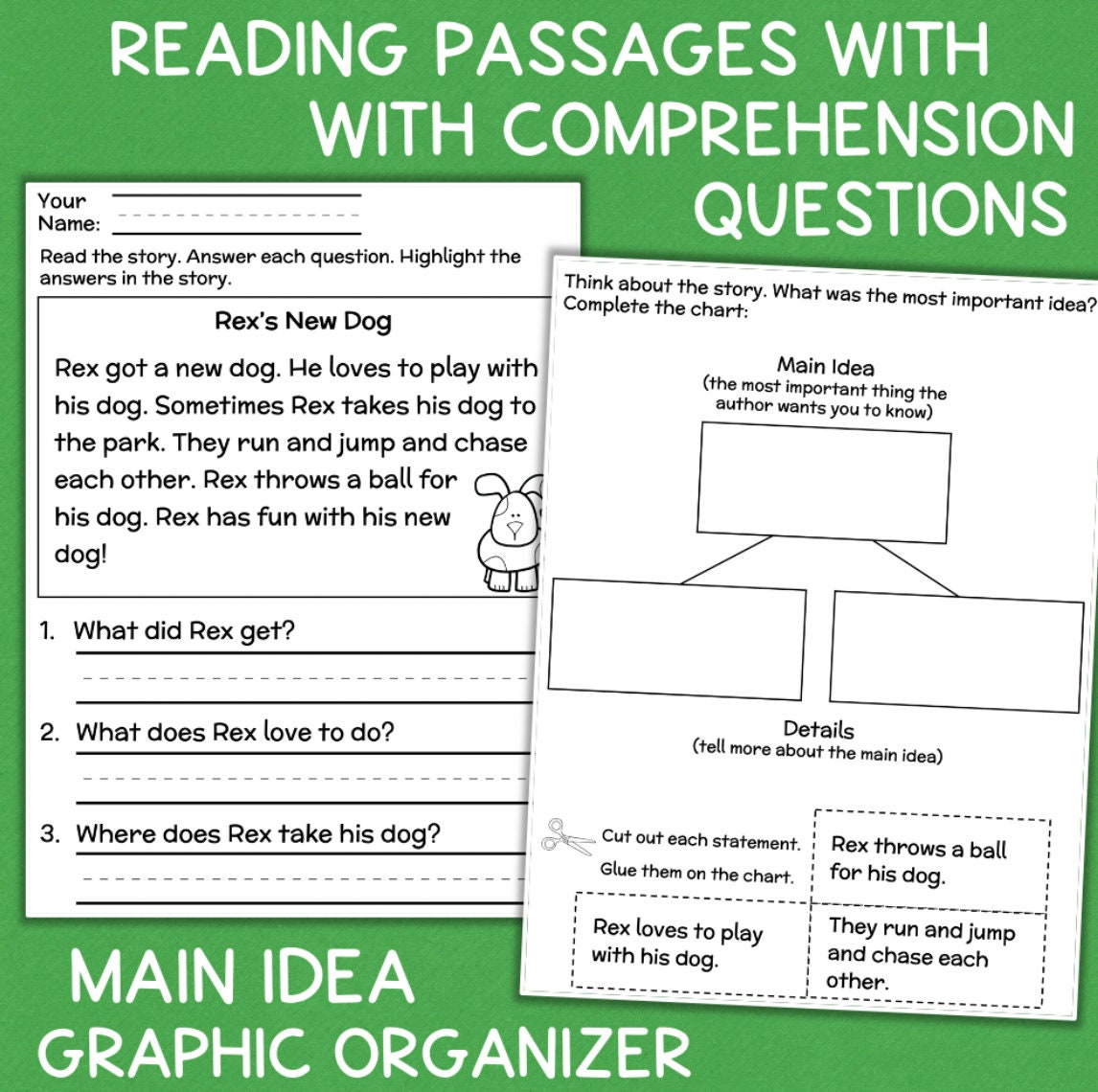 1st Grade Reading Comprehension Cut & Paste Worksheets Decodable ...