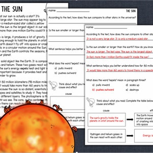 SOLAR SYSTEM Sun Planets Reading Worksheets Passages With Comprehension ...