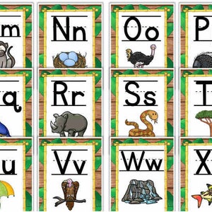 Printable Jungle Safari Theme ABC Alphabet Posters Letters A to Z Wild ...