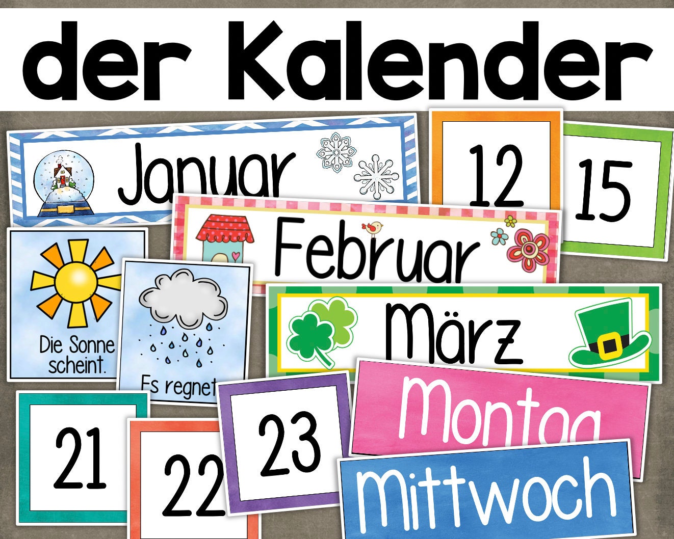 GERMAN Calendar Kit Months Days Seasons Weather Date Cards Set - Etsy
