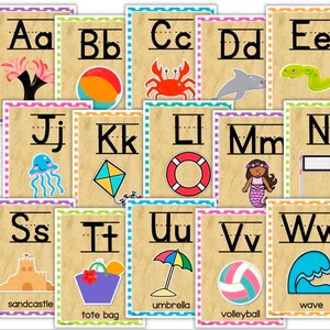 Printable BEACH Theme ABC Alphabet Posters Letters A to Z Classroom ...