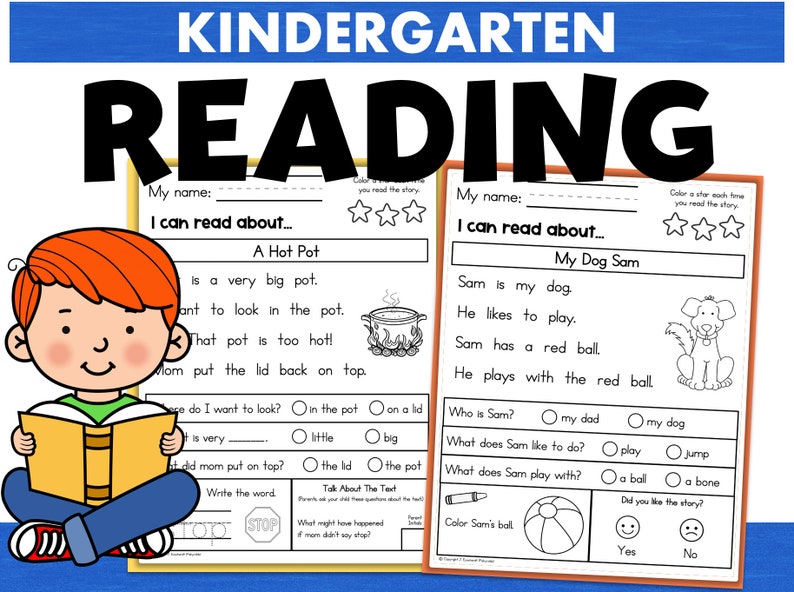 Kindergarten at Home Reading Worksheets Comprehension - Etsy