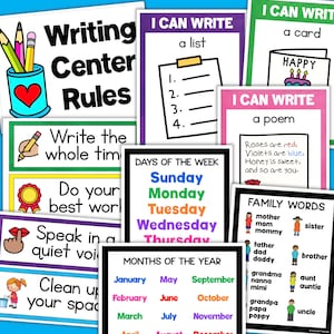 WRITING CENTER Posters Themed Word Lists Anchor Charts Banner for ...