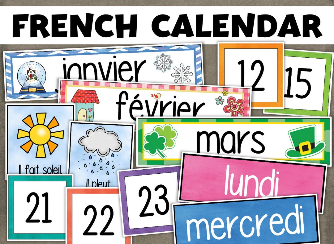 FRENCH Calendar Kit Months Days Seasons Weather Date Cards Set - Etsy