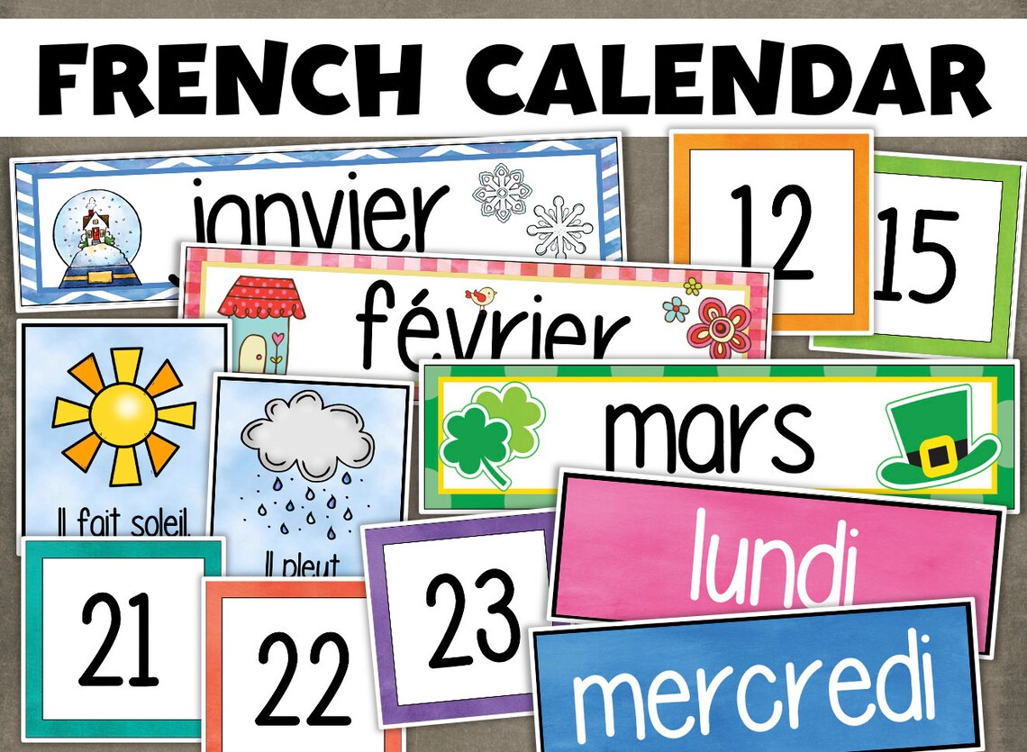 FRENCH Calendar Kit Months Days Seasons Weather Date Cards Set - Etsy