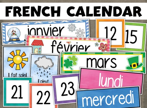 FRENCH Calendar Kit Months Days Seasons Weather Date Cards Set | Etsy