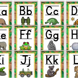 Printable Jungle Safari Theme ABC Alphabet Posters Letters A to Z Wild ...