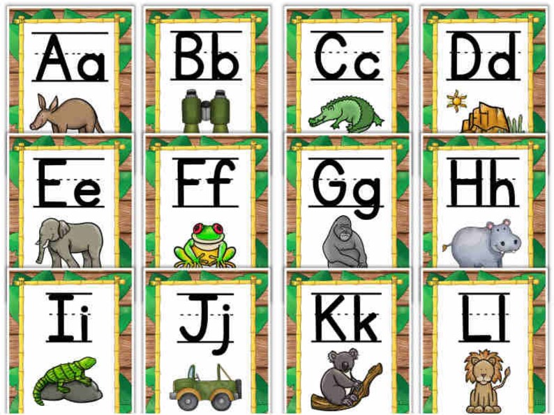 Printable Jungle Safari Theme ABC Alphabet Posters Letters A to Z Wild ...