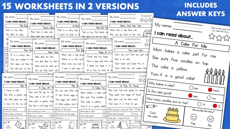 Kindergarten at Home Reading Worksheets Comprehension - Etsy