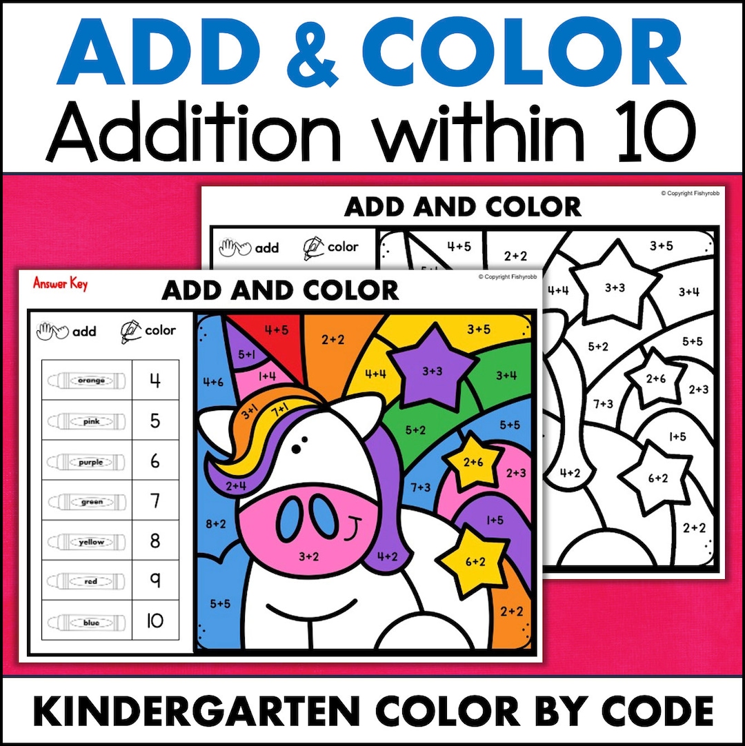 Kindergarten Add and Color by Number Worksheets Numbers to 10 Math ...