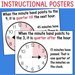 Learn to Tell Time to the Quarter Hour Worksheets Activities Posters ...