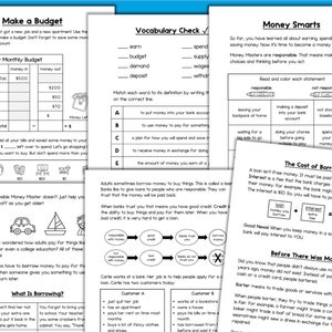 Learning About Money Financial Literacy 2nd 3rd Grade Printable ...