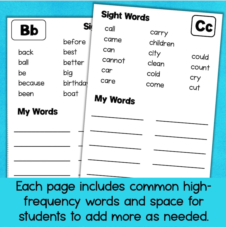 Personal Spelling Dictionary for Sight Words Theme Words and Spelling ...