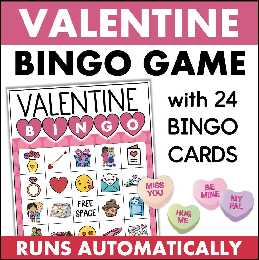 Valentine's Day Bingo Game With 24 Bingo Cards Fun Holiday Party ...