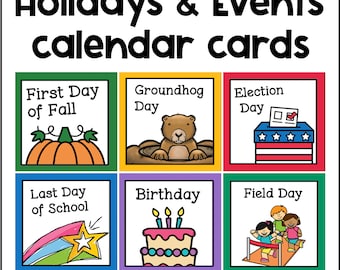 Calendar Pocket Chart Cards Holiday and Events Watercolor Classroom ...
