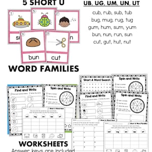 Kindergarten Phonics Worksheets CVC Word Families Printable Learn to ...