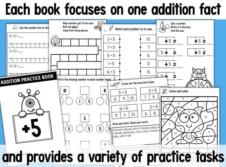 1st Grade Addition Math Facts Printable Practice Booklets Fact Fluency ...
