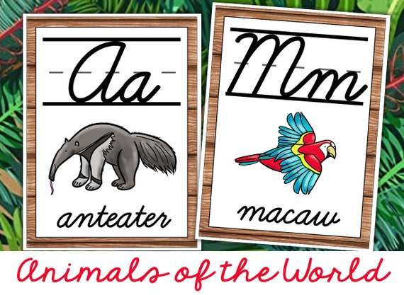 Printable Animals of the World Cursive Alphabet Posters & - Etsy