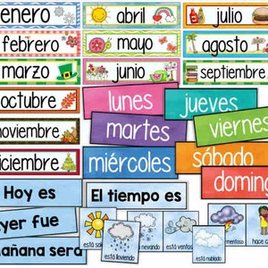 SPANISH Calendar Kit Months Days Seasons Weather Date Cards Set El ...