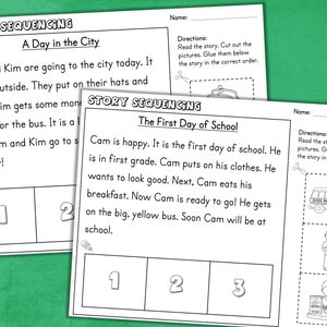 1st Grade Reading Comprehension Story Sequencing Cut & Glue Worksheets ...