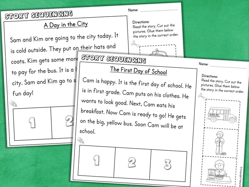 1st Grade Reading Comprehension Story Sequencing Cut & Glue Worksheets ...