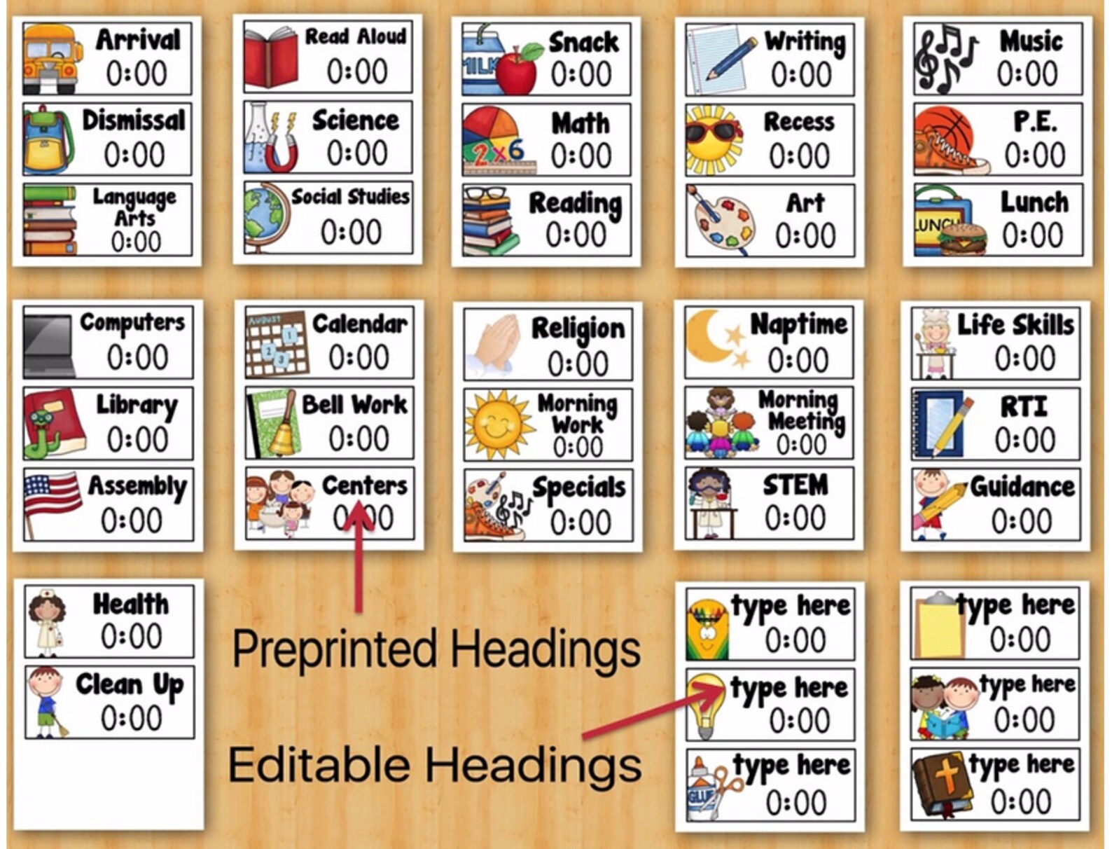 EDITABLE Classroom Daily Schedule Cards & Clocks Back to - Etsy