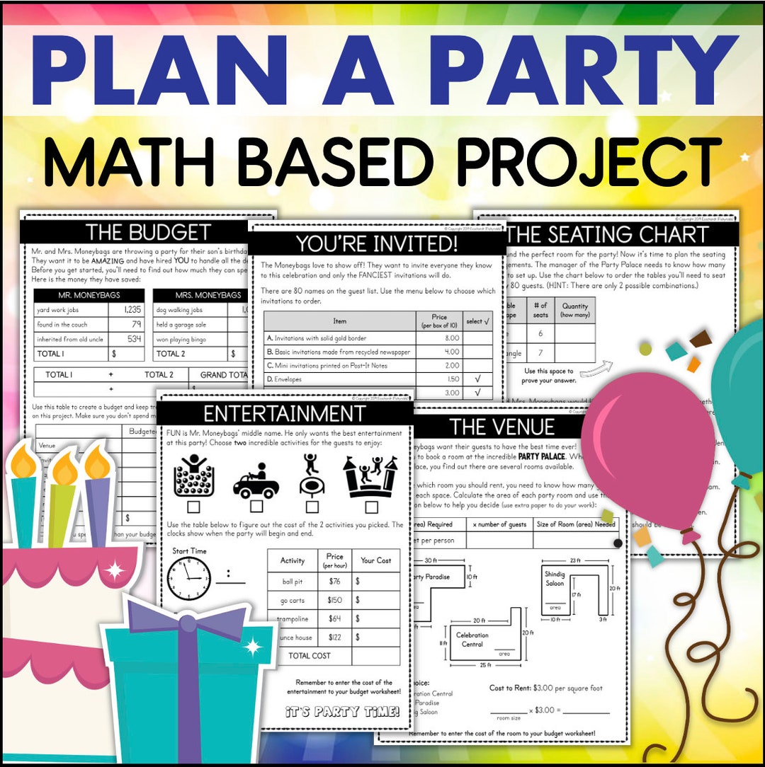 Plan A Party 4th Grade Math Practice and Enrichment Project Printable ...