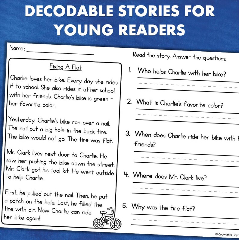 1st 2nd Grade Reading Comprehension Decodable Stories With WH Questions ...