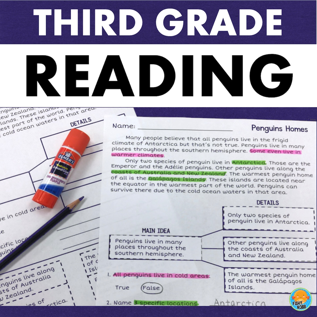 3rd Grade Reading Comprehension Cut & Paste Worksheets Main Idea ...