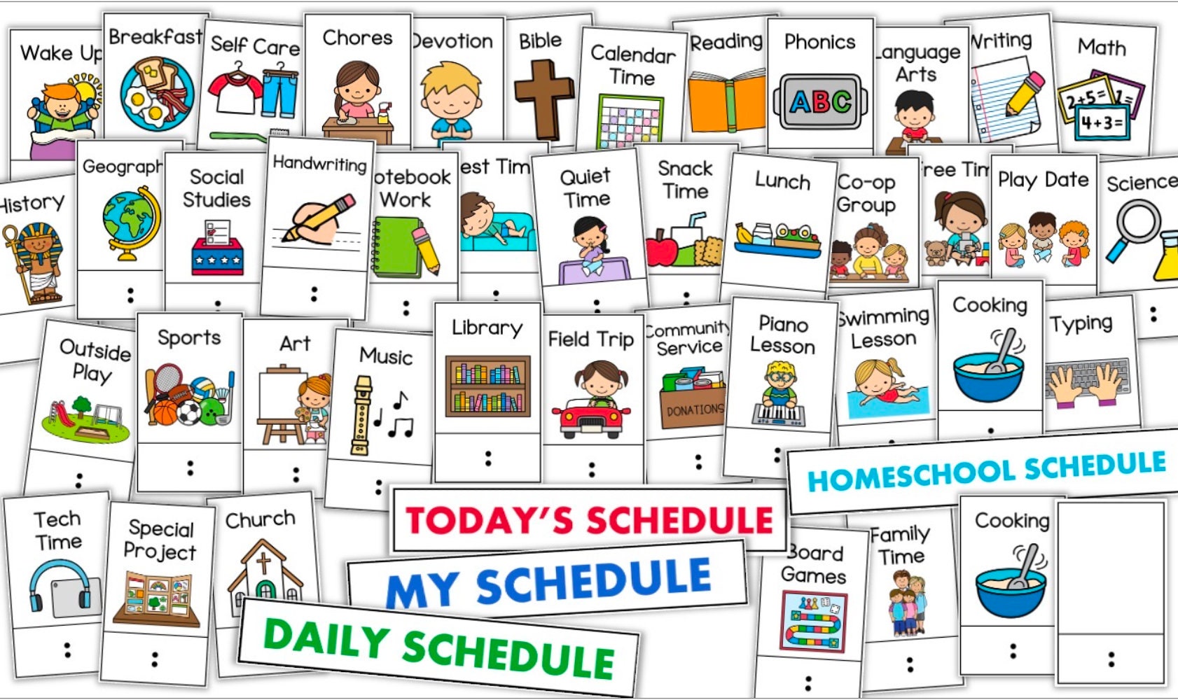 HOMESCHOOL Daily Visual Schedule Cards Printable Instant - Etsy