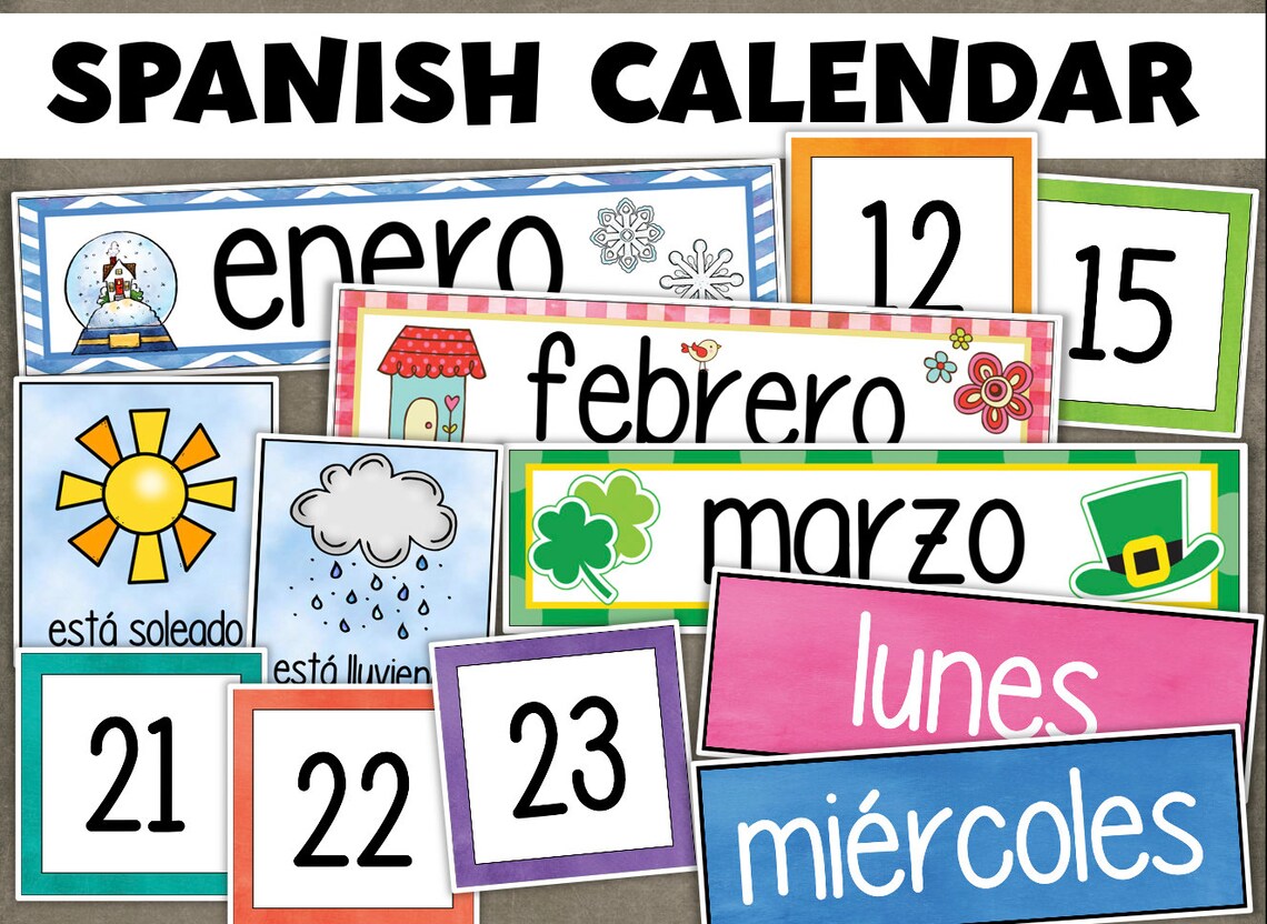 SPANISH Calendar Kit Months Days Seasons Weather Date Cards - Etsy