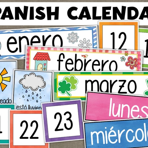 SPANISH Calendar Kit Months Days Seasons Weather Date Cards - Etsy