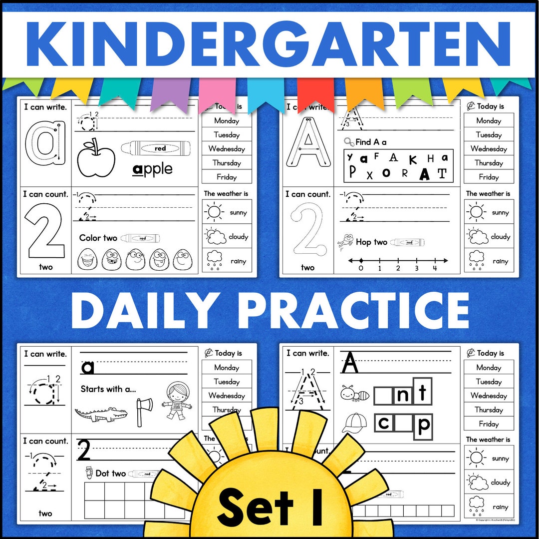 Kindergarten Daily Reading and Math Practice Worksheets - Letters ...