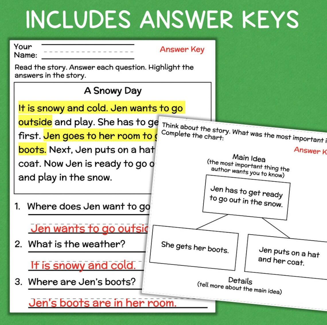 1st Grade Reading Comprehension Cut & Paste Worksheets - Etsy