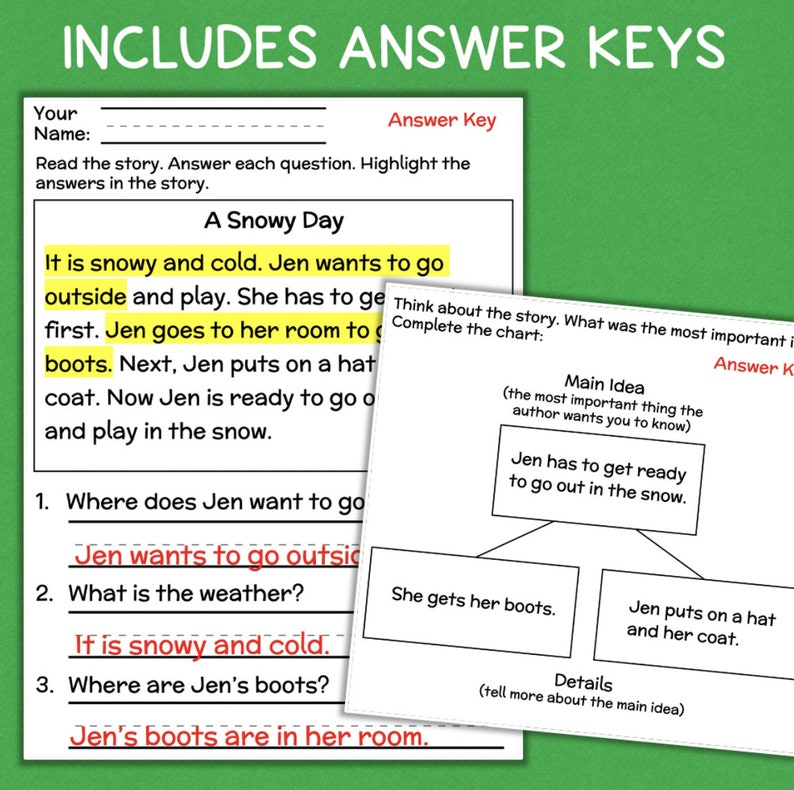 1st Grade Reading Comprehension Cut & Paste Worksheets - Etsy